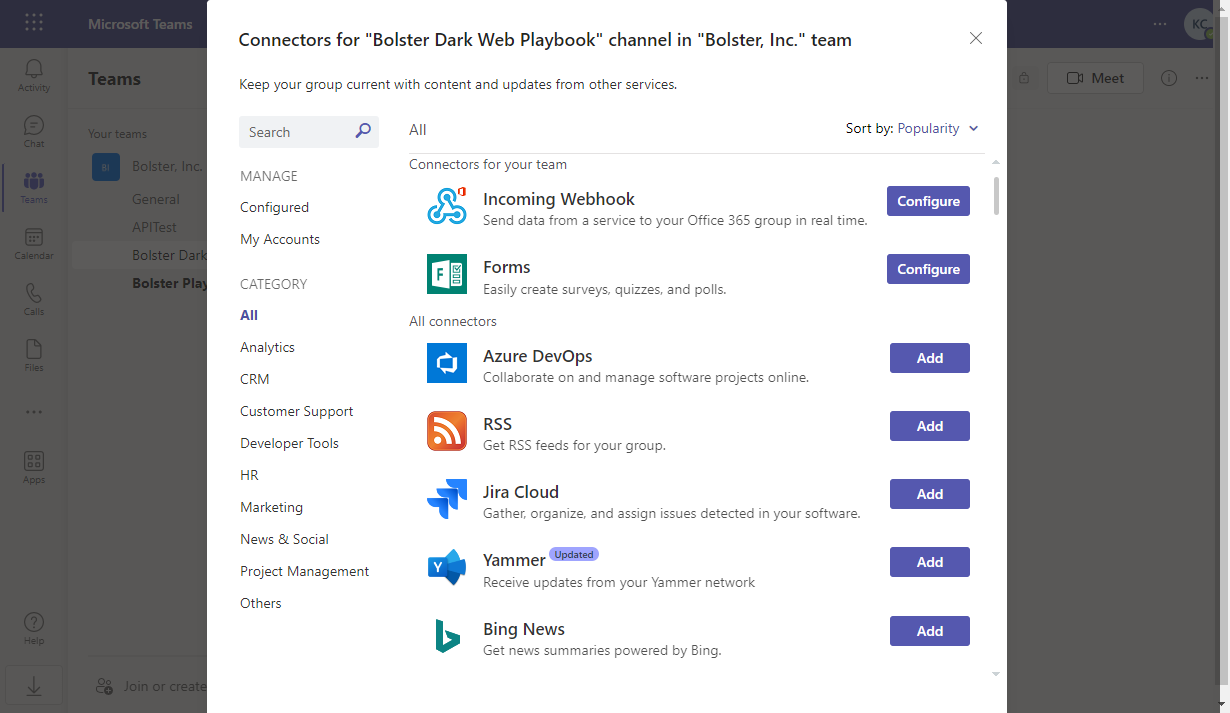 Microsoft Teams Connector for Bolster Playbooks - Bolster AI